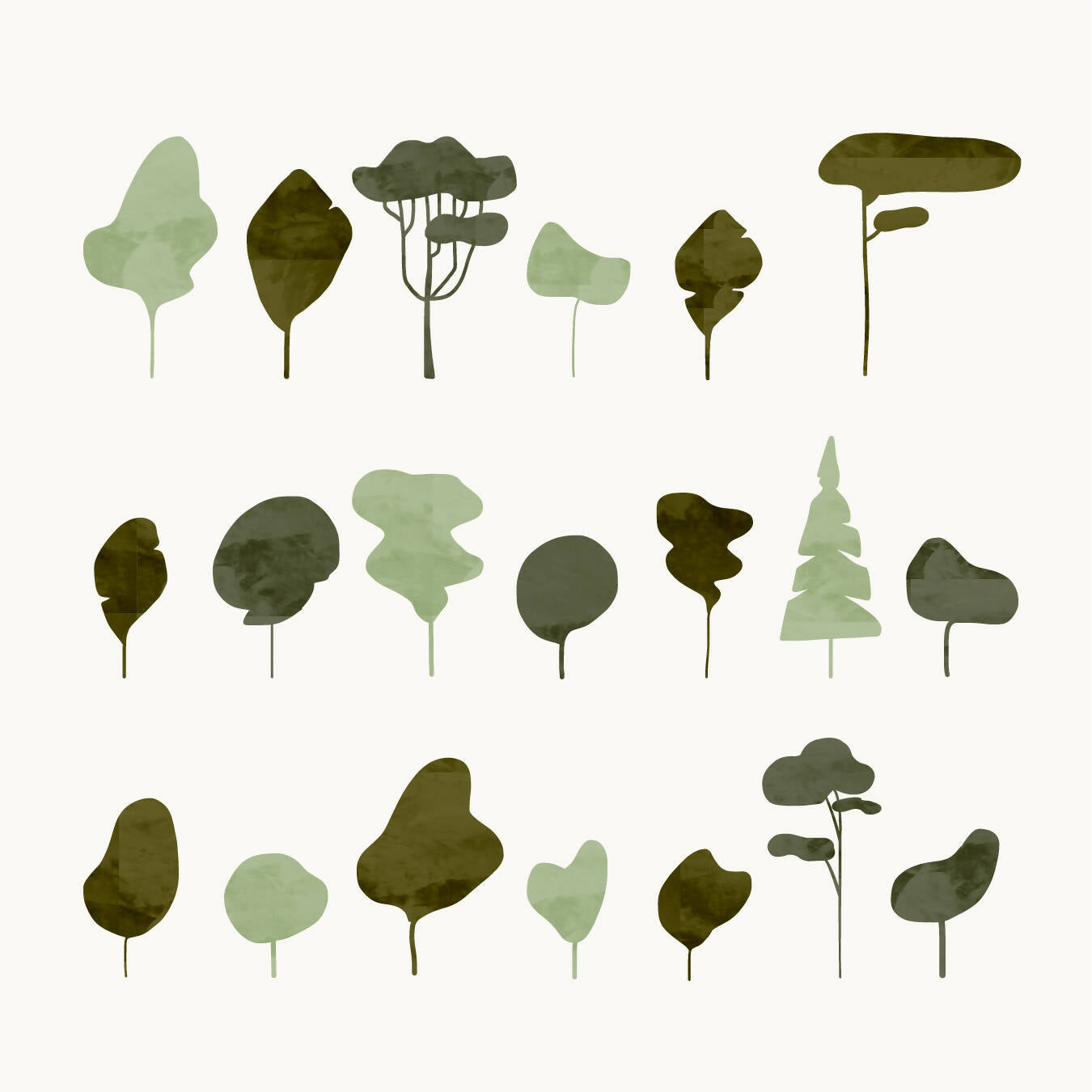 Flat Vector Watercolor Trees | Learn Architecture Online