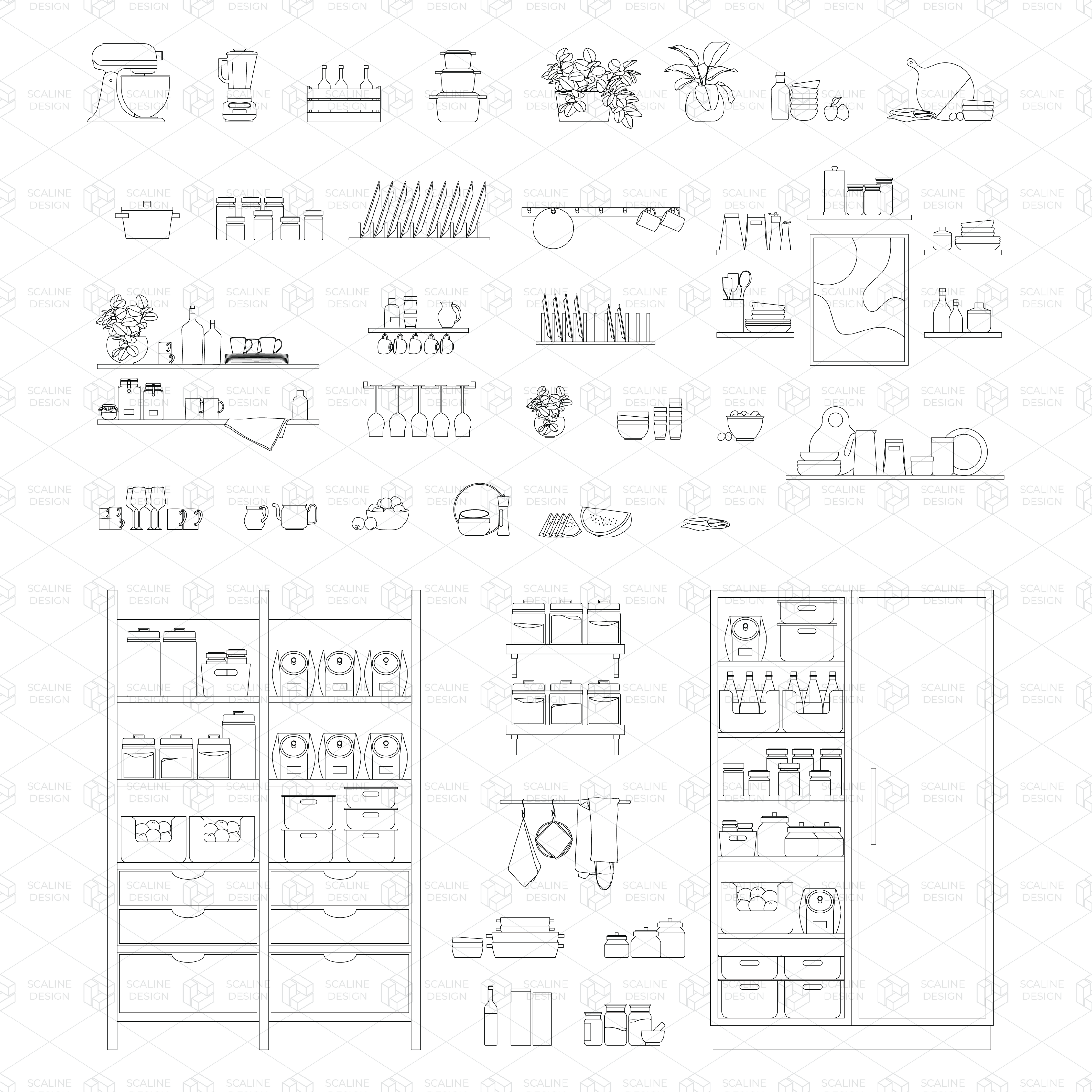 Cad & Vector Kitchen – Pantry Appliances And Decoration (Elevation ...