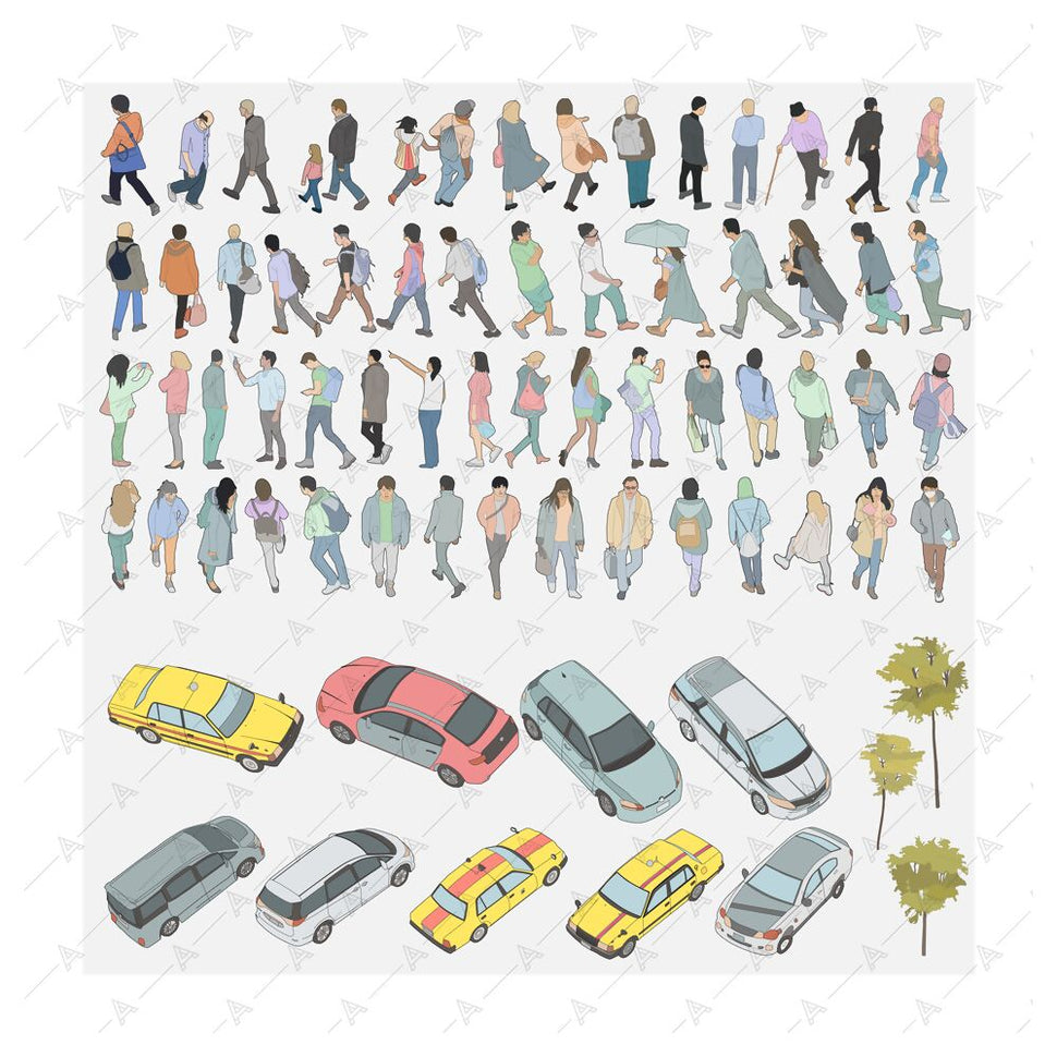 85 Flat Vector Human Figures and Cars Cutout – Learn Architecture Online