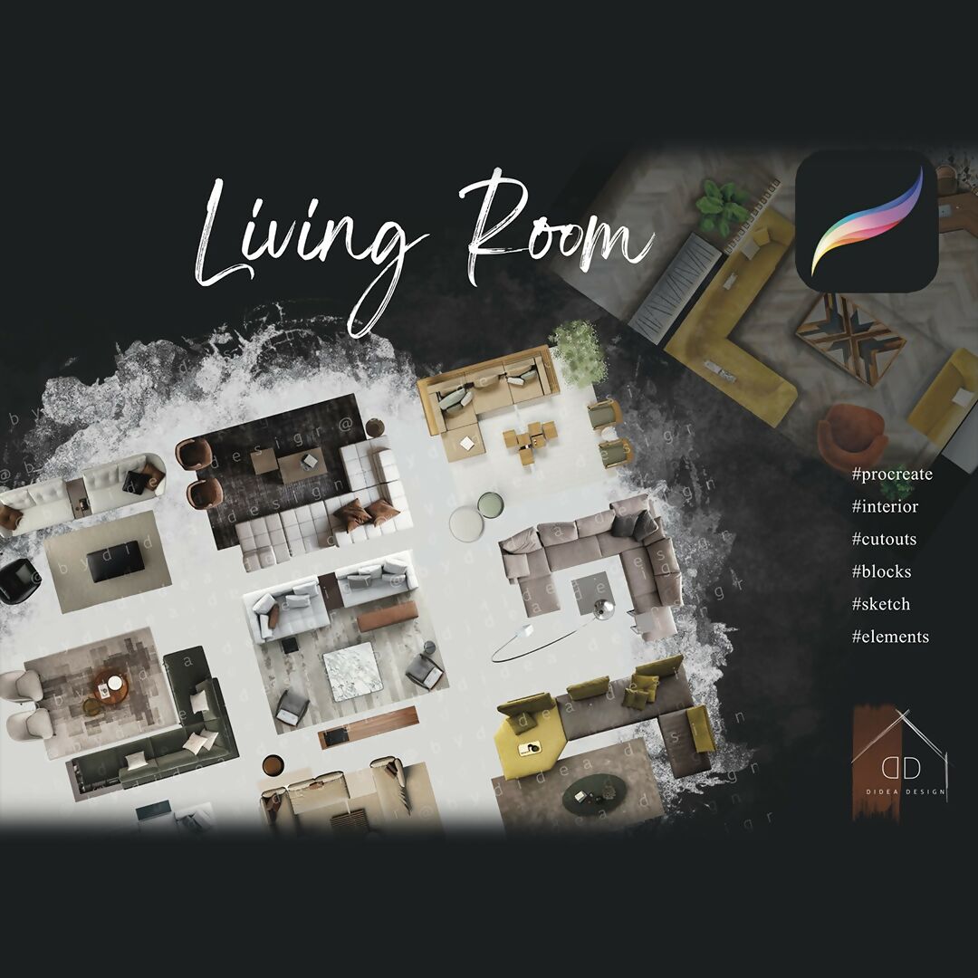 Procreate Living Room Decor Cutouts Interior Design Interior Sketch ...