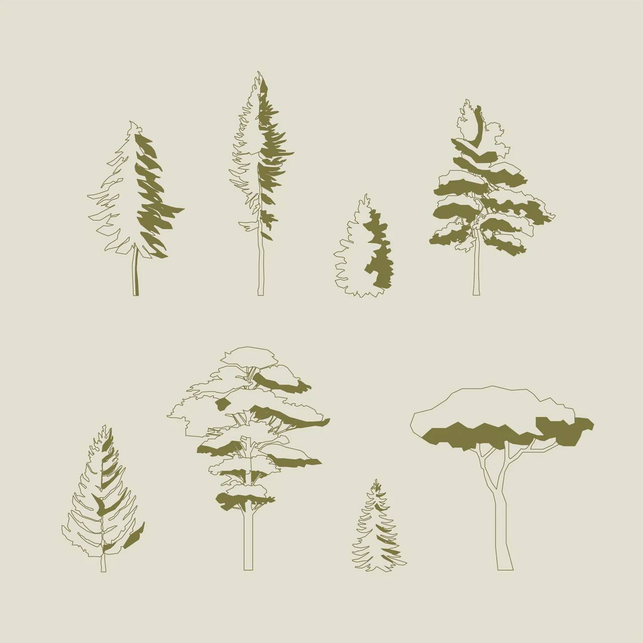 CAD and Vector Pine Trees Set – Learn Architecture Online