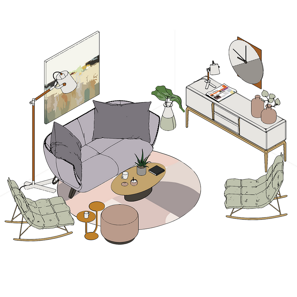 Axonometric Top Front and Side View Living Room Furniture Cutout Pack ...