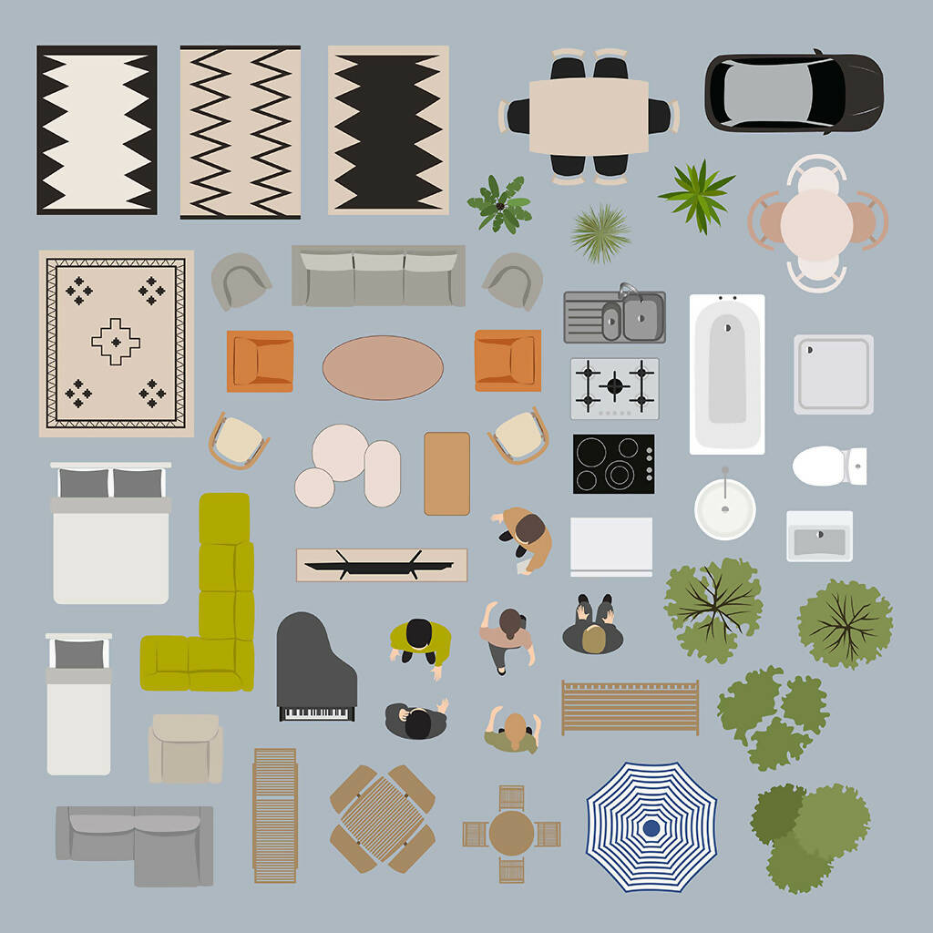 Flat Vector Top View House Objects | Learn Architecture Online