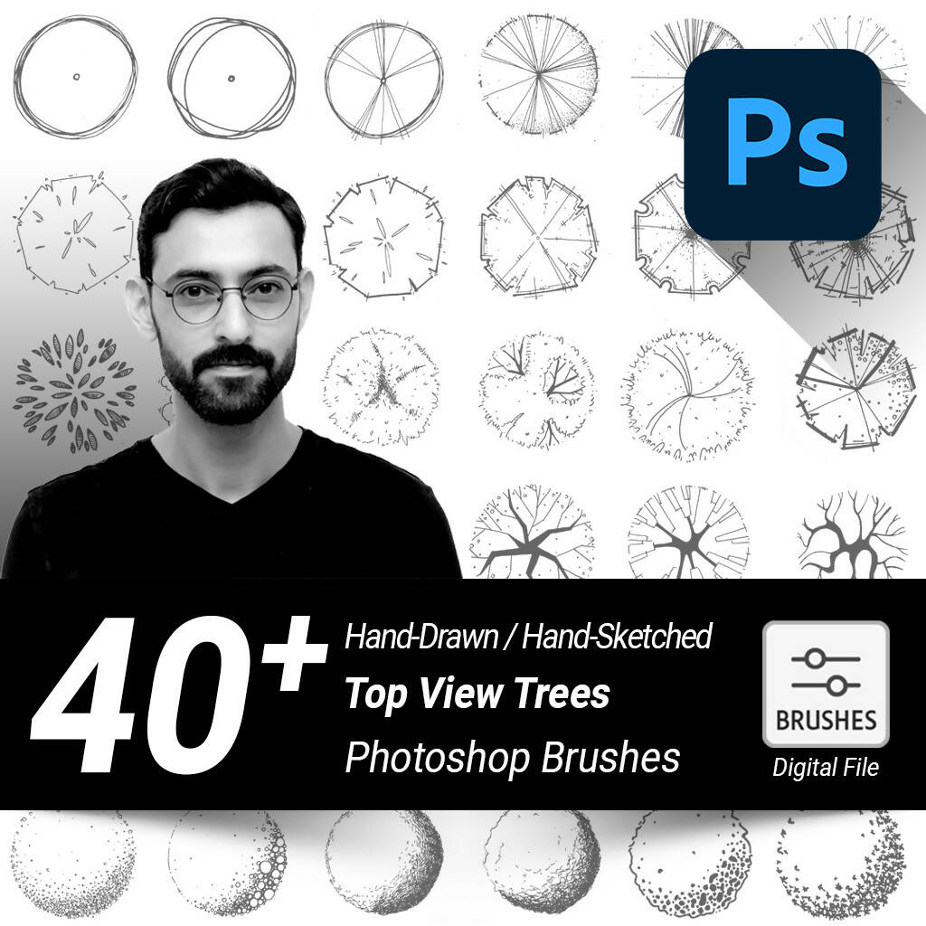 Hand-Drawn / Hand-Sketched / Top View Trees / Photoshop Brushes / SET ...