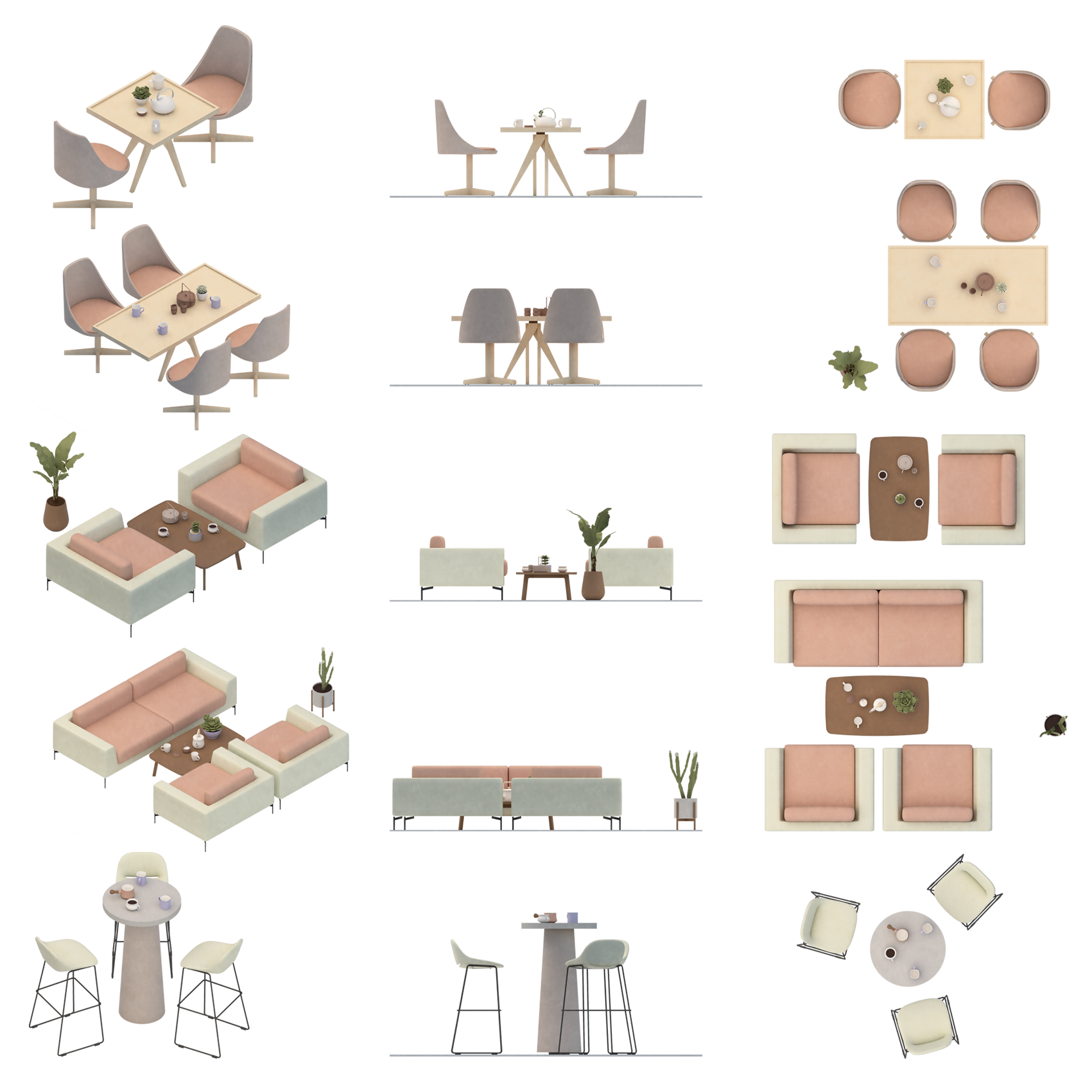 Cutout Axo, Top and Front View Bar Furniture Cutout Pack – Learn ...