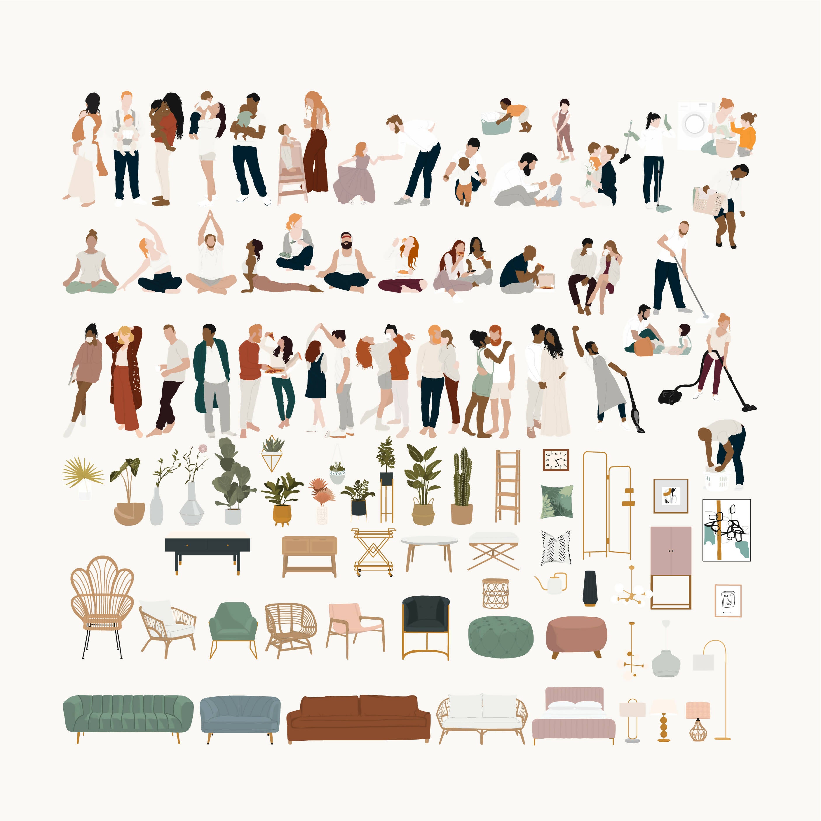 Flat Vector People At Home Set – Learn Architecture Online