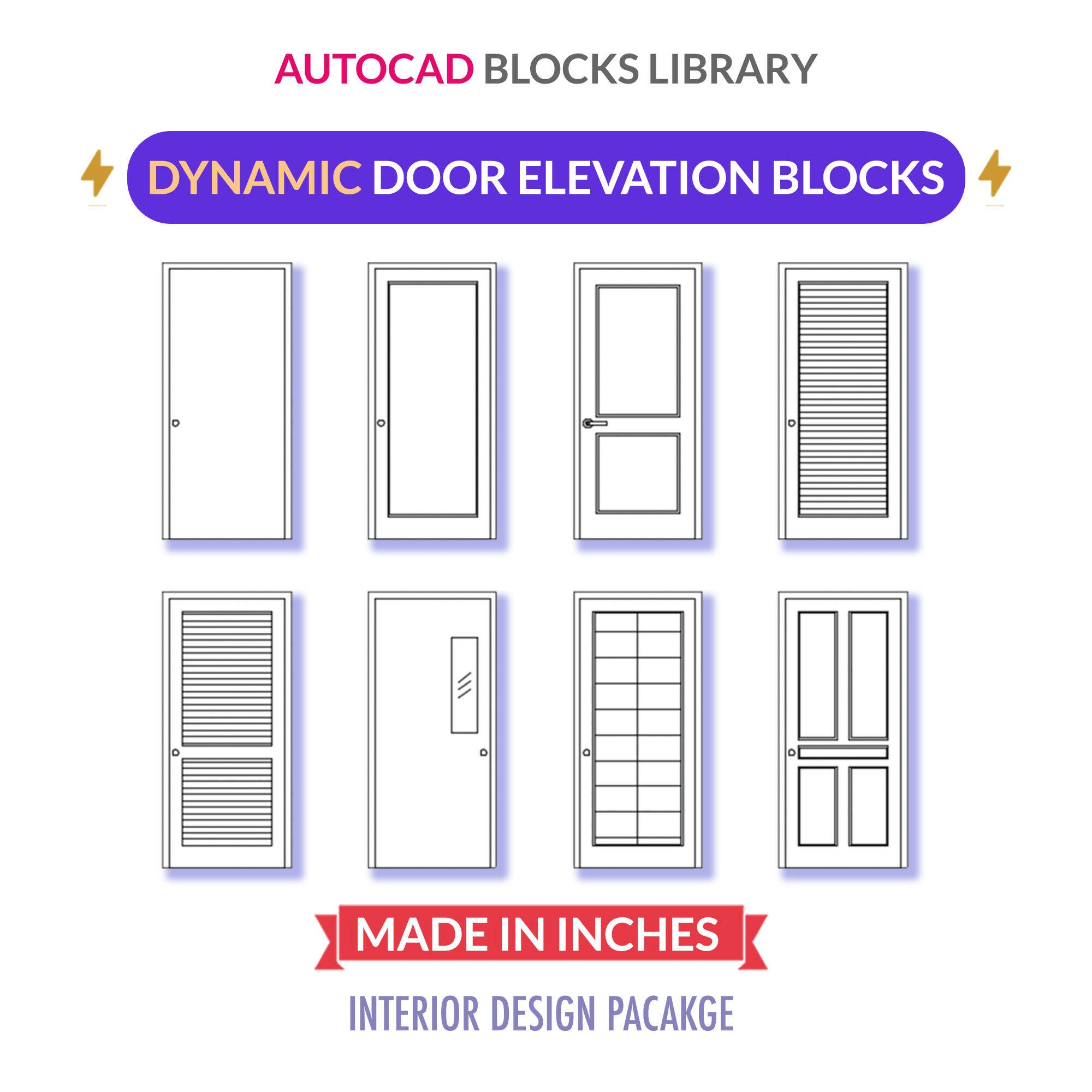 Autocad Standard Door Blocks | Dynamic | Elevations – Learn ...