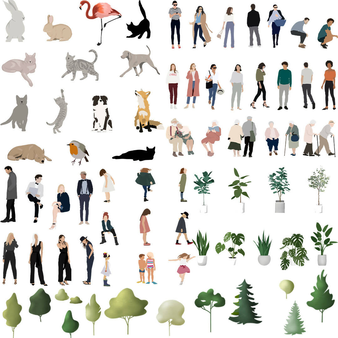 Mega Vector People + Plants + Animals Cutout Pack – Learn Architecture ...