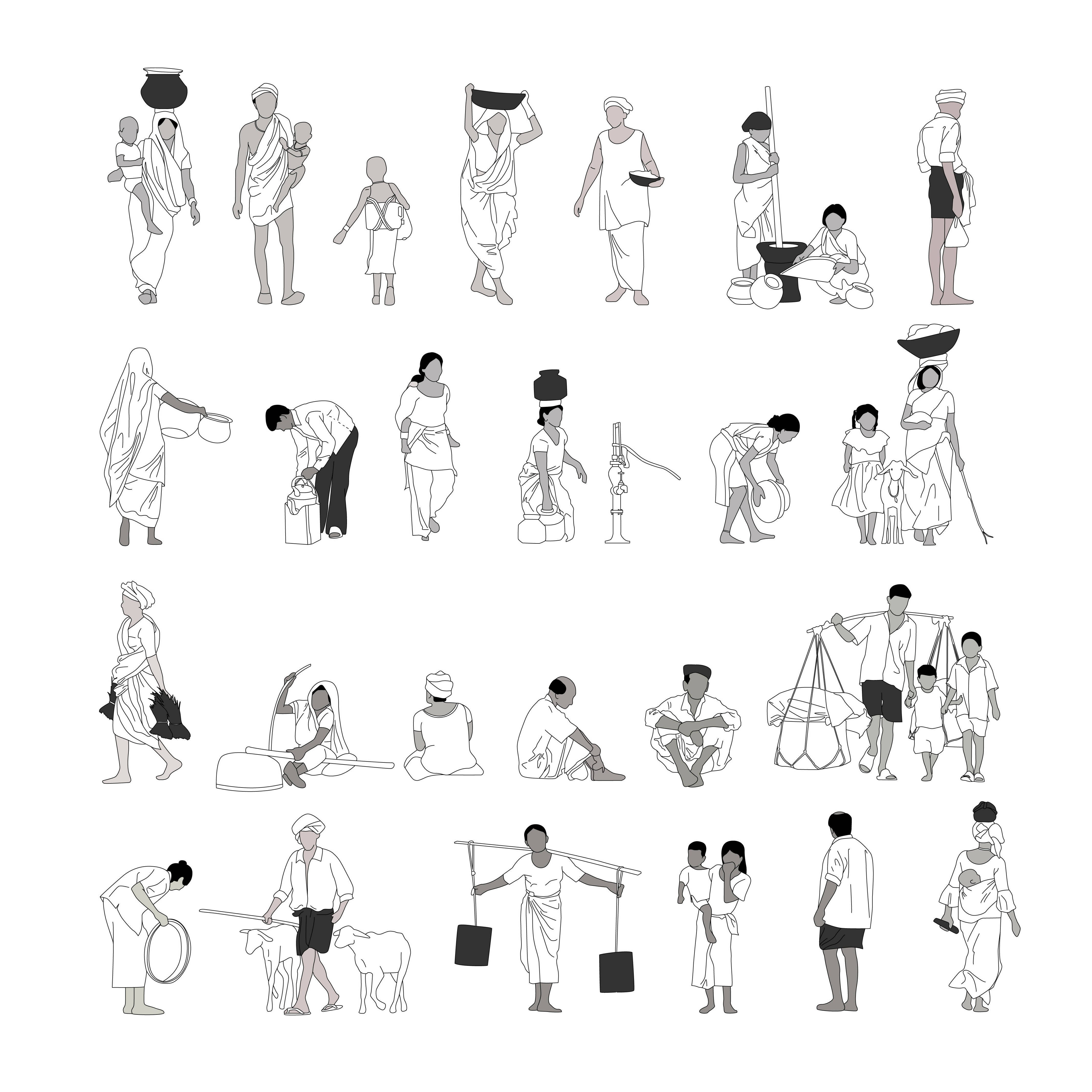 Architectural Elevation Embrace Rural Charm: 26 Vector People Drawings ...