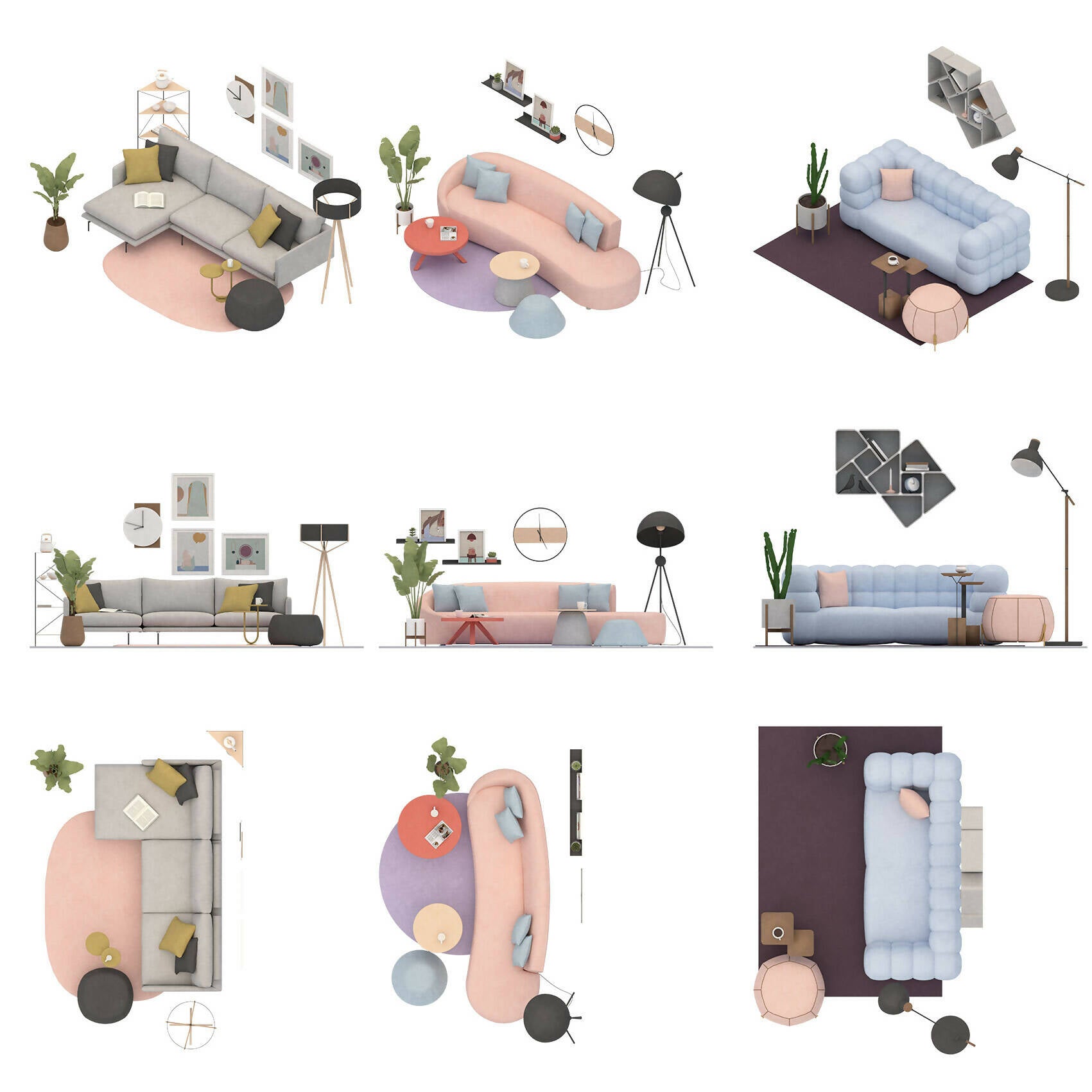 Illustration Axo, Top and Front View Furniture Cutout Pack – Learn ...