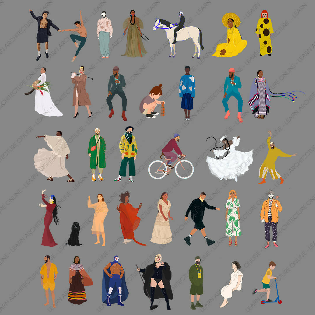 35 Traditional Illustrated Human Cutouts | Learn Architecture Online